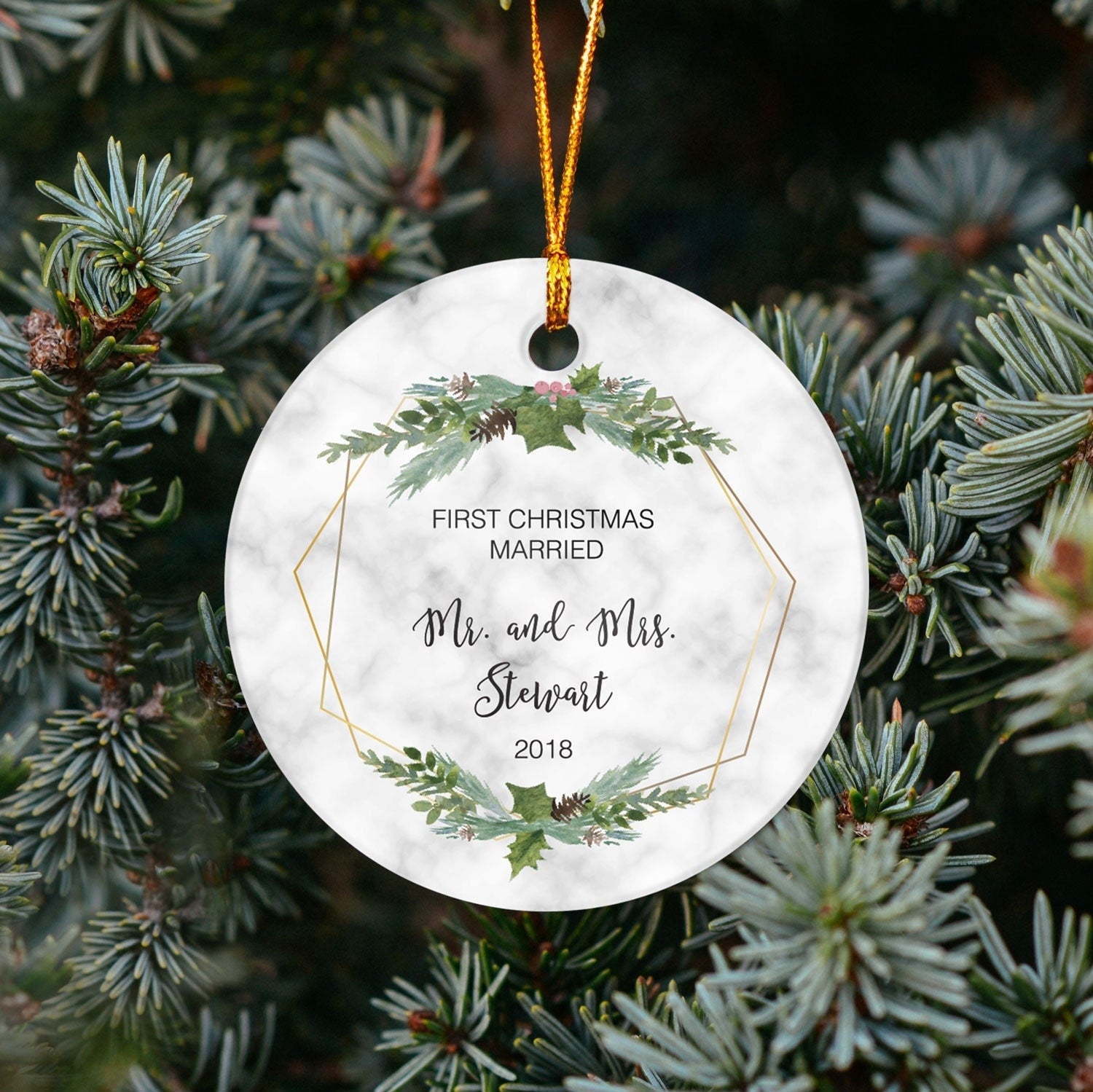 Personalized First Christmas Married Ornament Gift for the Couple Wedding Gift Our First Christmas Mr and Mrs OR16